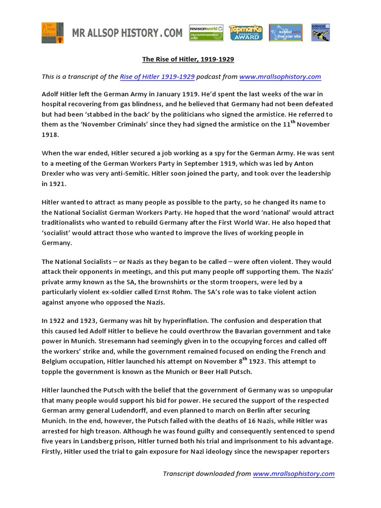 History Students' Guide: Hitler's Rise | PDF | Nazi Party | Nazi Germany