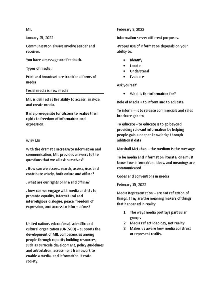 MIL Notes | PDF | Information | Mass Media