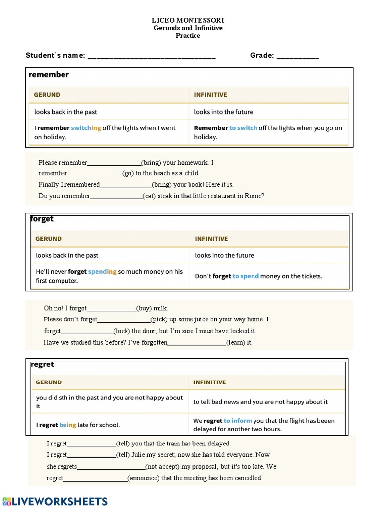 Gerund and Infinitive Worksheet | PDF