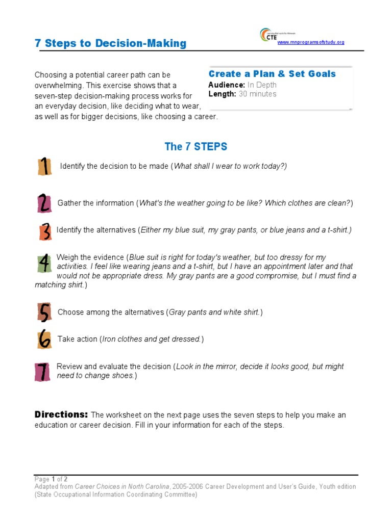 7 Steps Decision Making Worksheet | PDF | Decision Making | Information