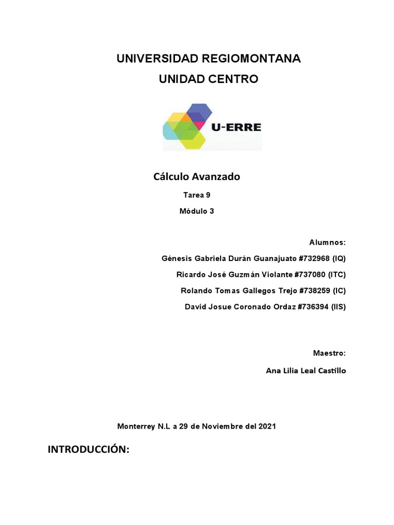 Tarea9 - Calculo Avanzado | PDF