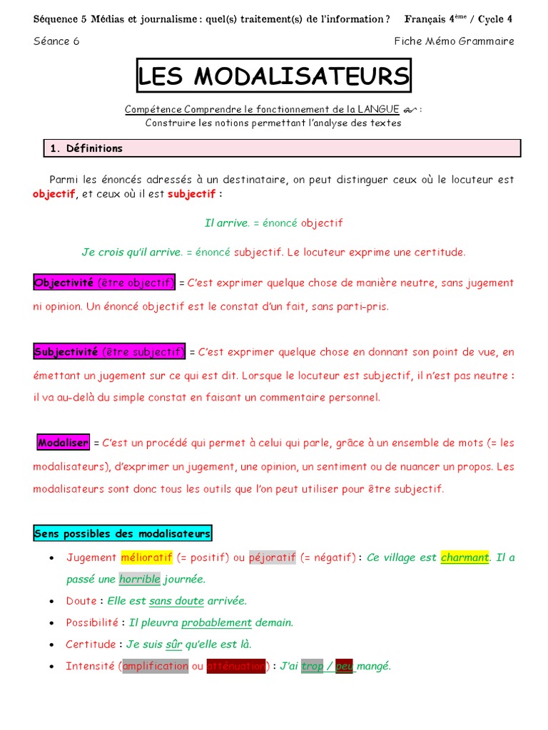 Comprendre les modalisateurs en français | PDF | Verbe | Phrase