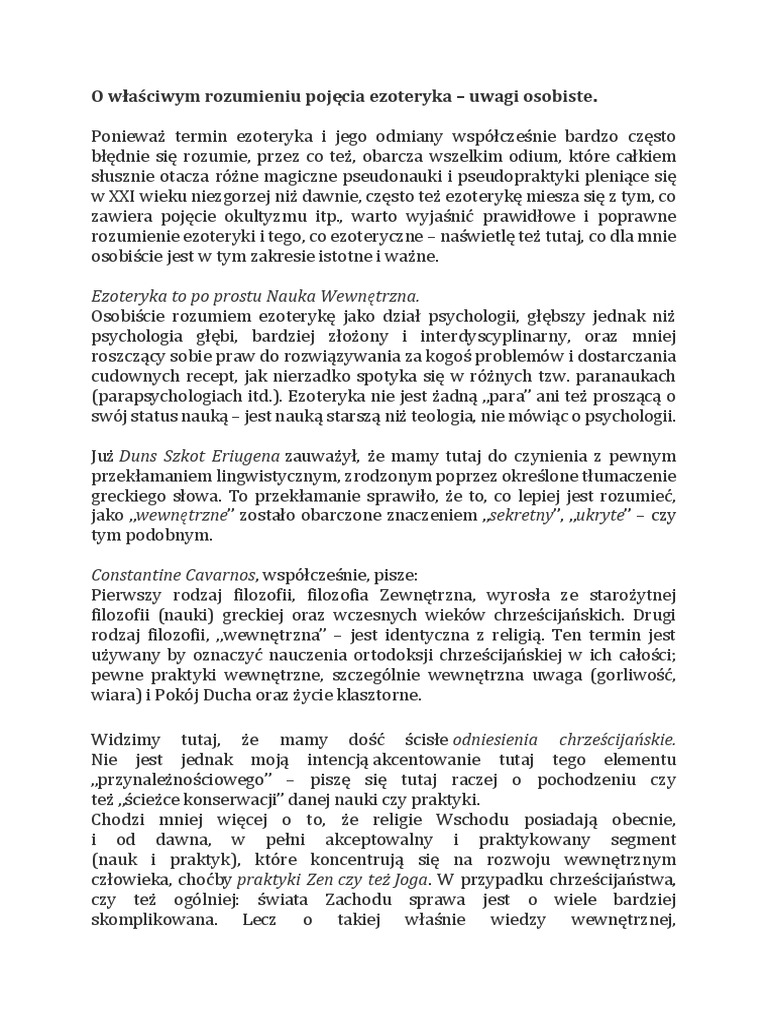 Czym Jest Ezoteryka, (Polish) Essay by MD | PDF