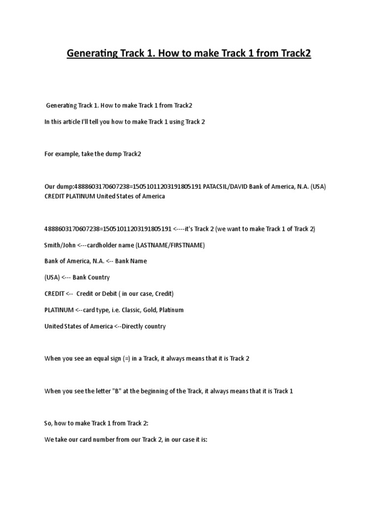 Generating Track 1. How To Make Track 1 From Track2 | PDF