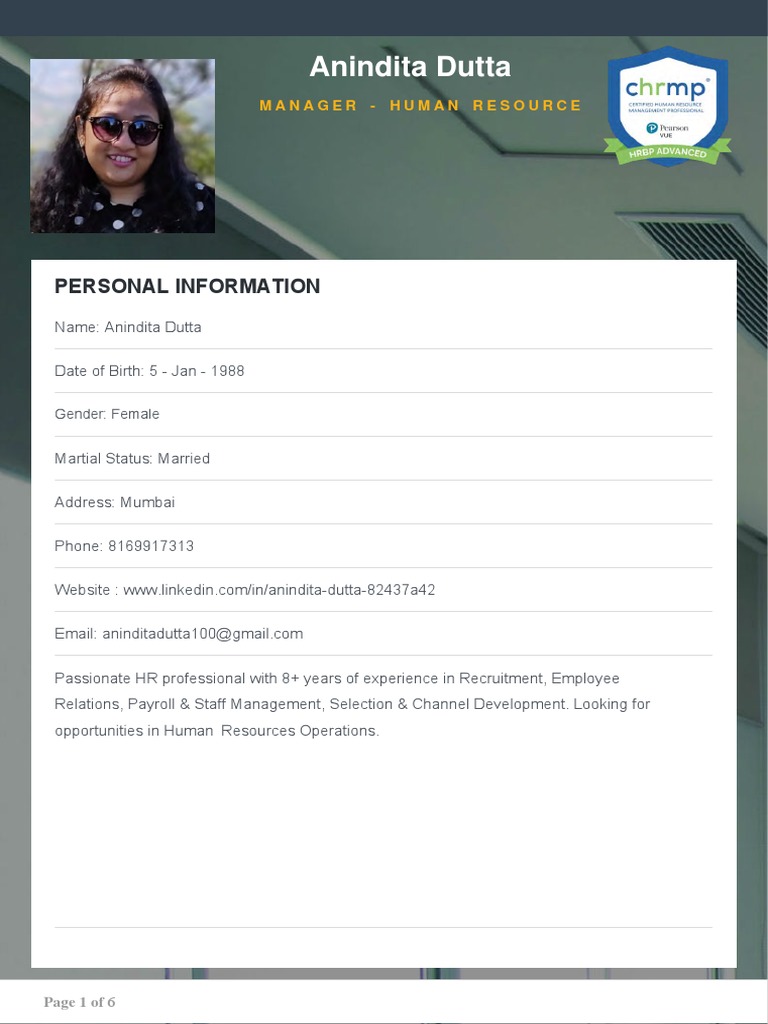 Anindita Visual CV | PDF | Human Resource Management | Business