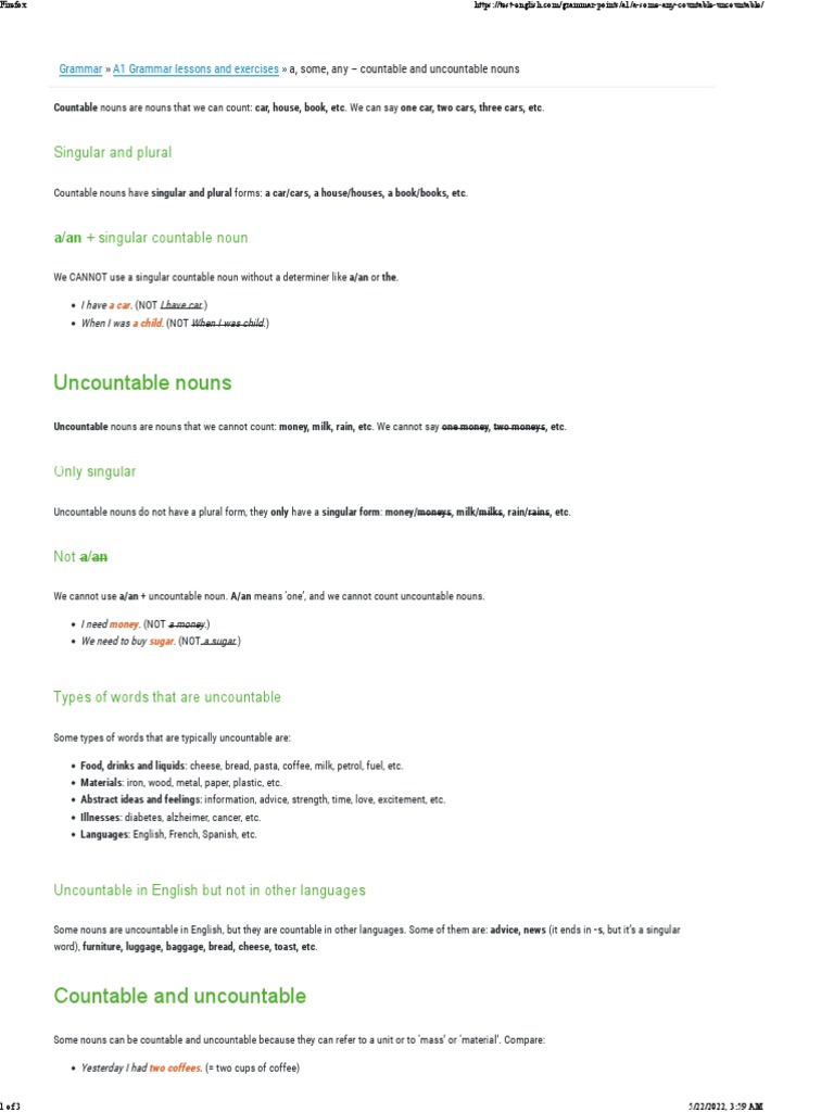 20-A, Some, Any - Countable and Uncountable Nouns | PDF | Noun ...