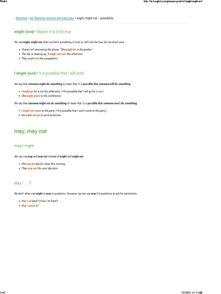Understanding Might and Might Not Usage | PDF