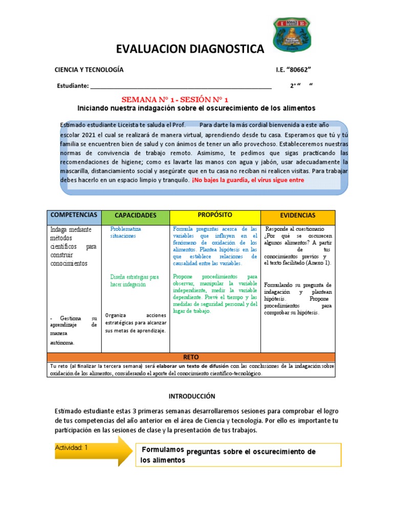 Evaluacion Diagnostica 2 Grado | PDF | Hipótesis | Alimentos