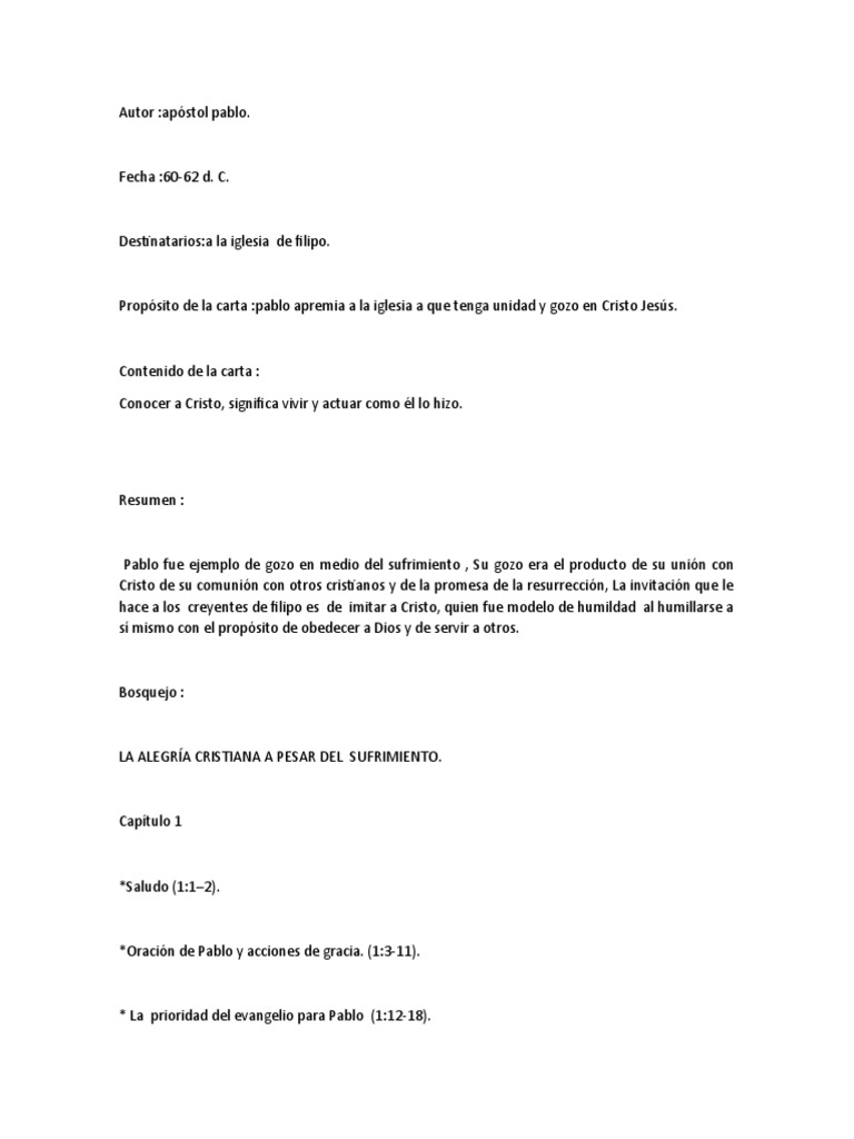 Y Bosquejo De La Carta De Filipenses Pdf