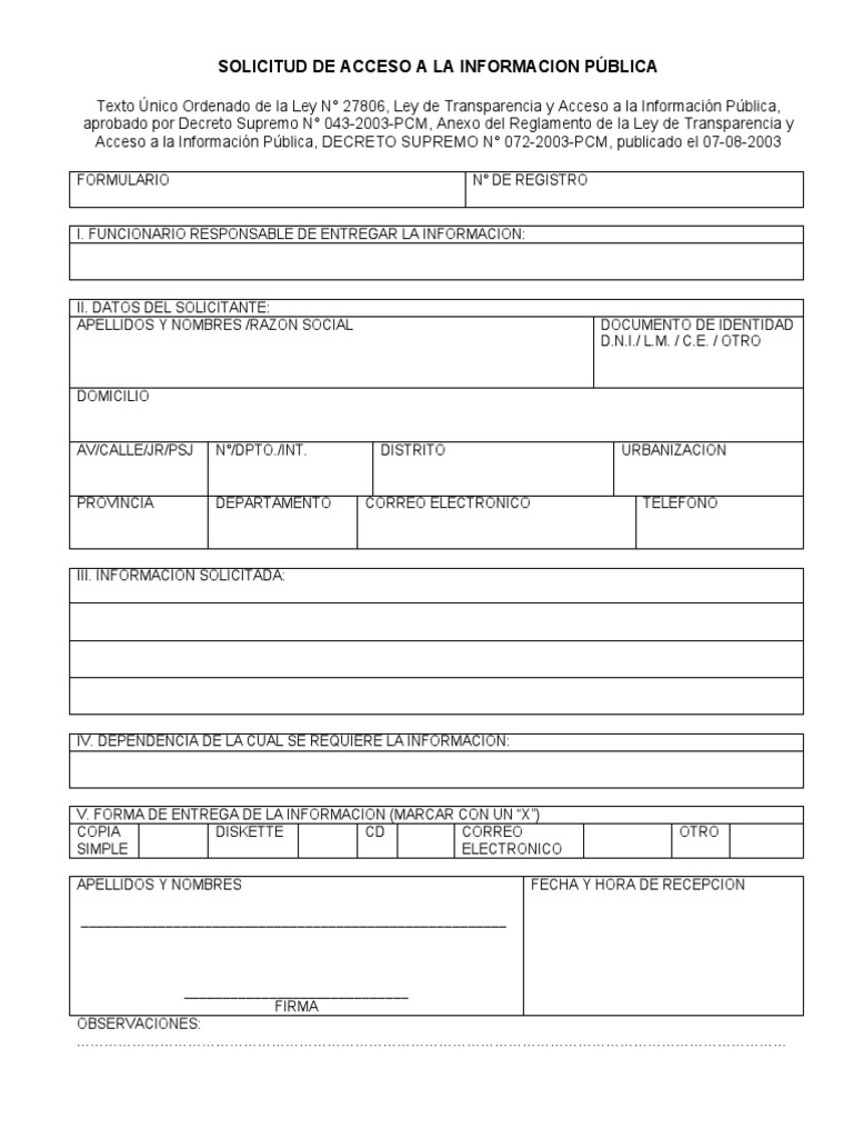 Modelo de Solicitud de Acceso A La Información Publica | PDF