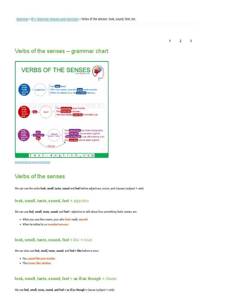 9-Verbs of The Senses Look, Sound, Feel, Etc. | PDF | Language Arts ...