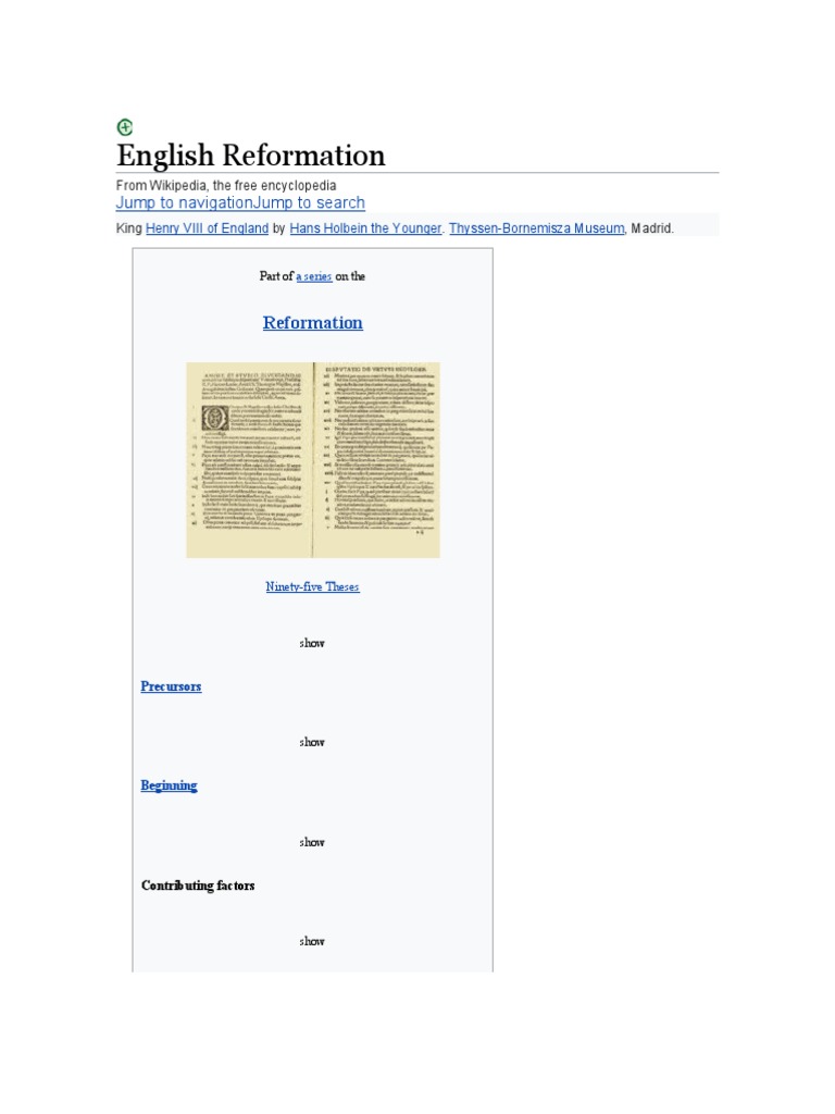 English Reformation | PDF | Catholic Church | Church Of England
