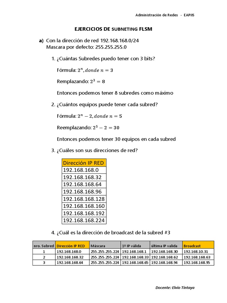 EJERCICIOS DE SUBNETING FLSM y VLSM | PDF | Dirección IP | Red de área amplia