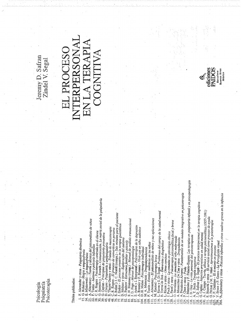 1310 - (190) El Proceso Interpersonal en La Terapia Cognitiva. Jeremy ...