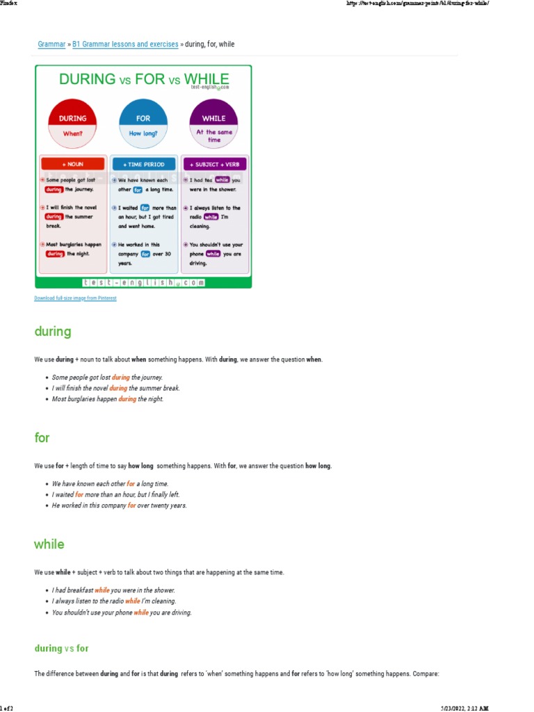 During, For, While - Grammar Chart | PDF | Language Families ...