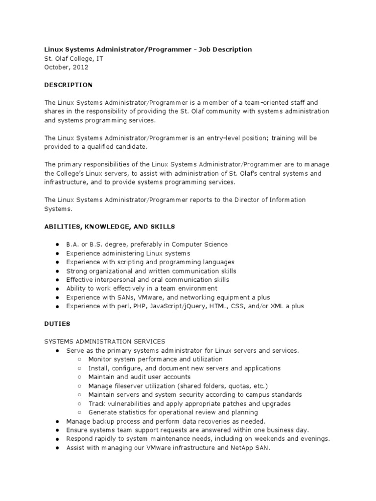 Linux Systems Administrator Programmer | Download Free PDF | System ...
