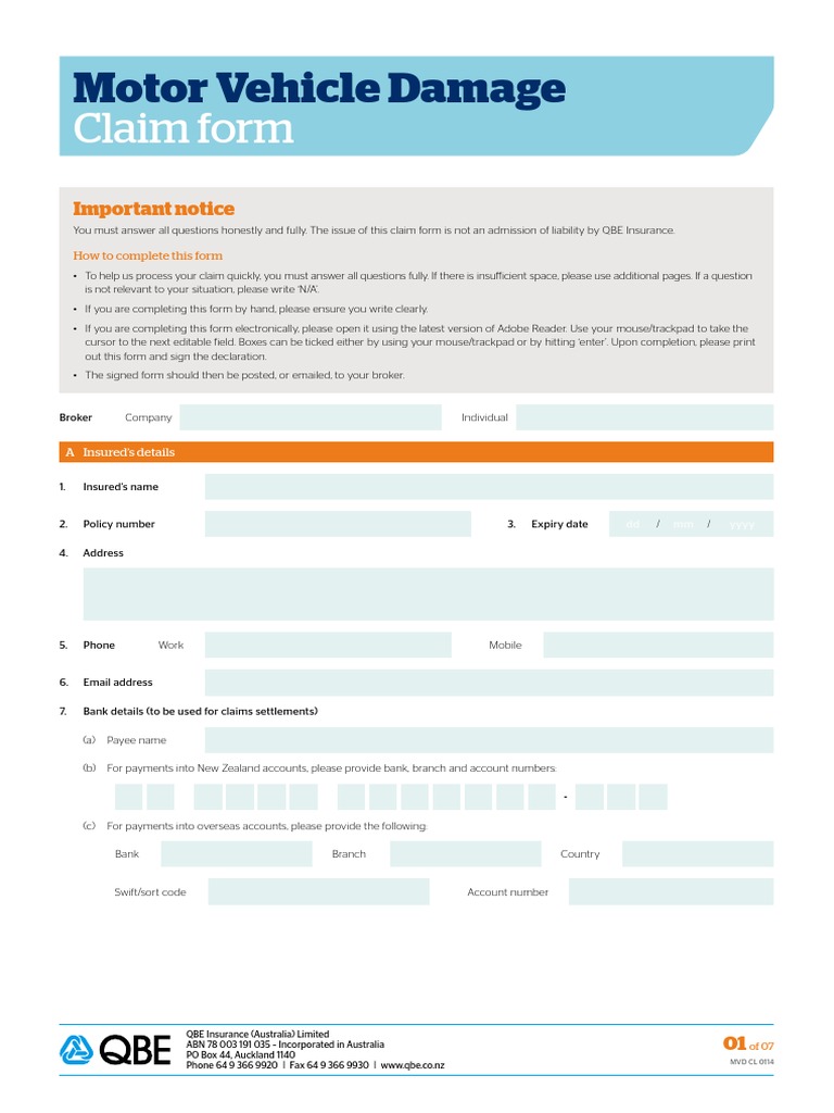 Insurance Fillable Insurance QBE Claim Form | PDF | Driver's License ...