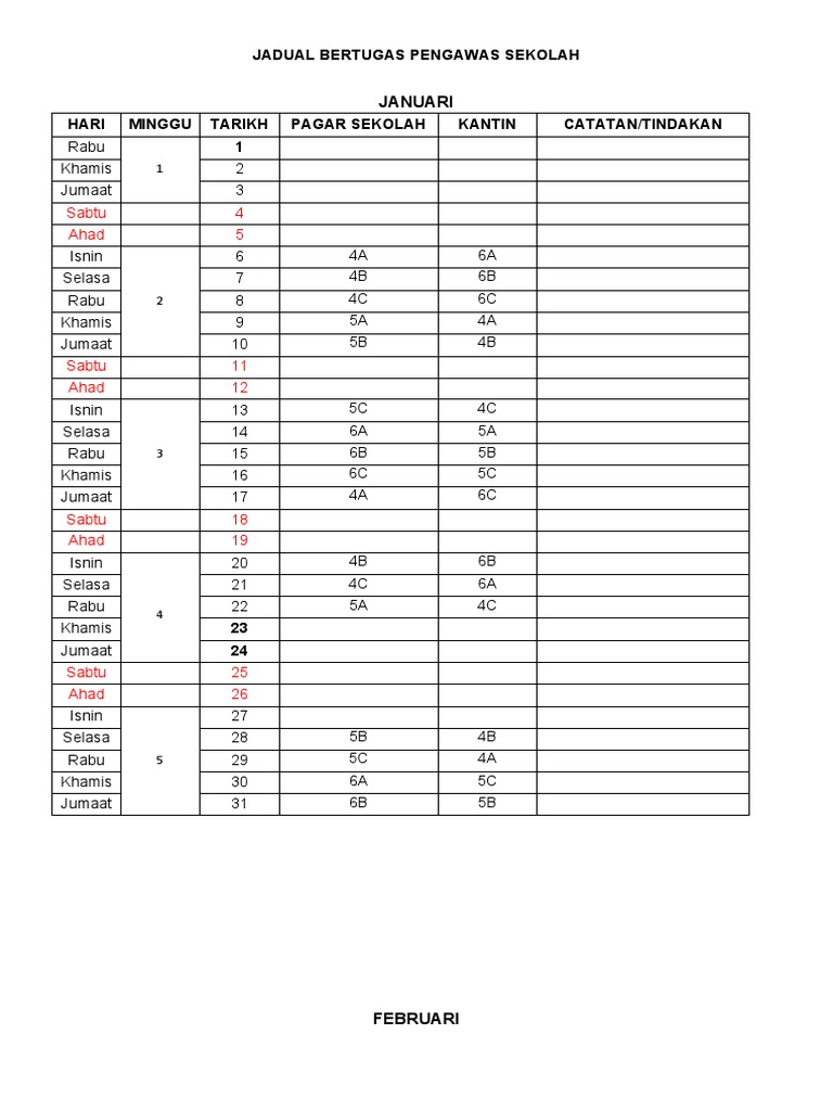 Jadual Bertugas Pengawas Sekolah | PDF