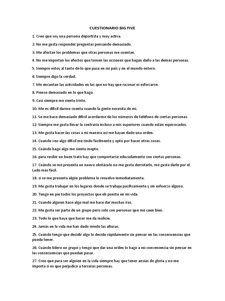 Cuestionario Big Five | PDF