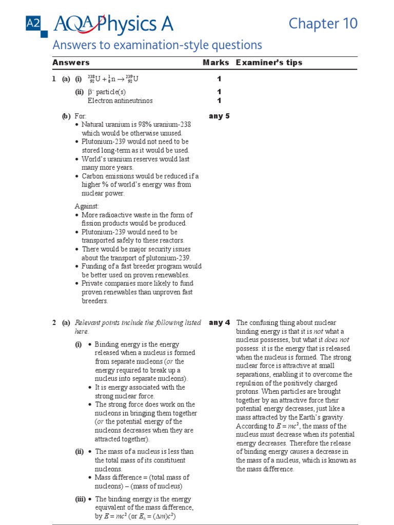 Answers To Examination-Style Questions: Answers Marks Examiner's Tips ...