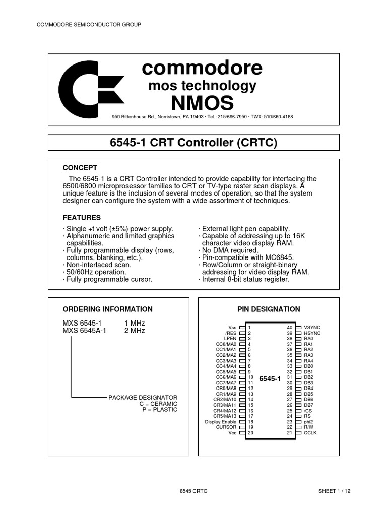 Mos 6545-1 CRTC Recreated | PDF | Digital Electronics | Information And ...