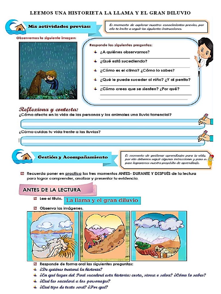 Ficha Leemos Una Historieta La Llama Y El Gran Diluvio Pdf