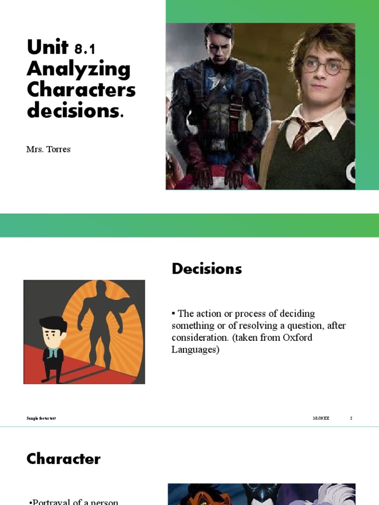 Unit 8.1 Analyzing Characters Decisions.: Mrs. Torres | PDF