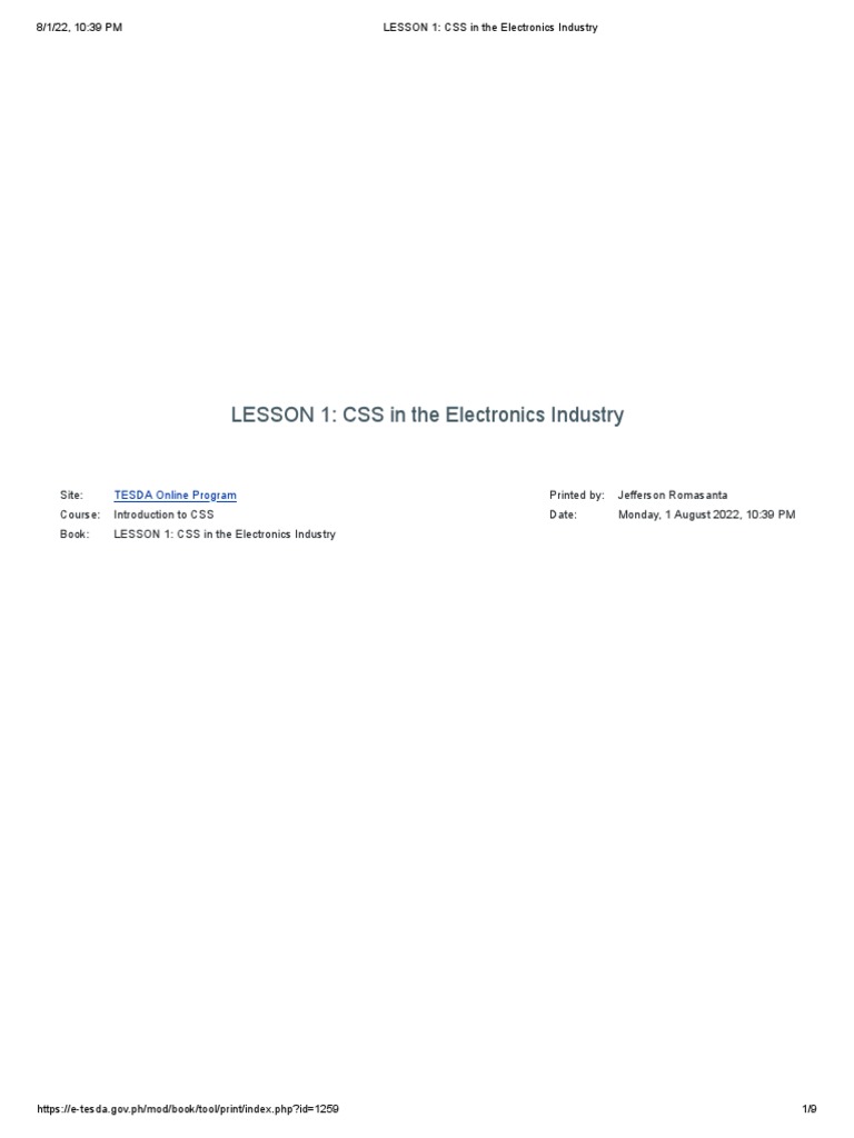 LESSON 1 - CSS in The Electronics Industry | PDF | Icon (Computing ...
