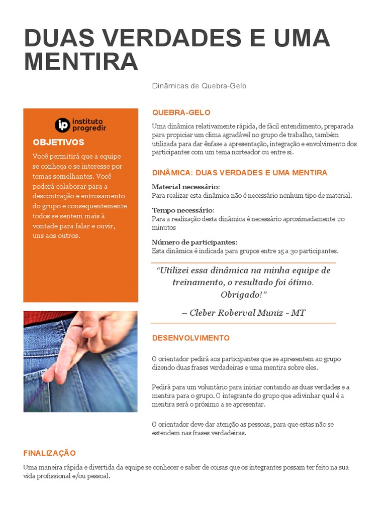Duas Verdades e Uma Mentira | PDF | Mentira Duas Verdades e Uma Mentira | PDF | Mentira