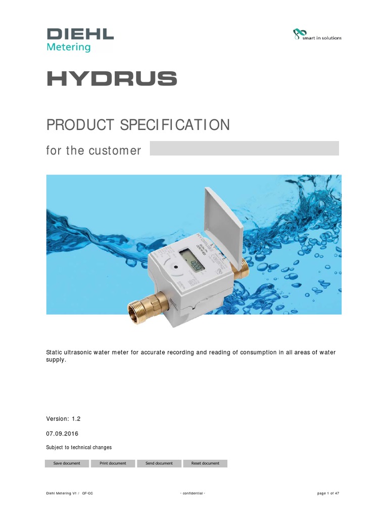 HYDRUS Ultrasonic Water Meter Specs | PDF | Page Layout | Electricity