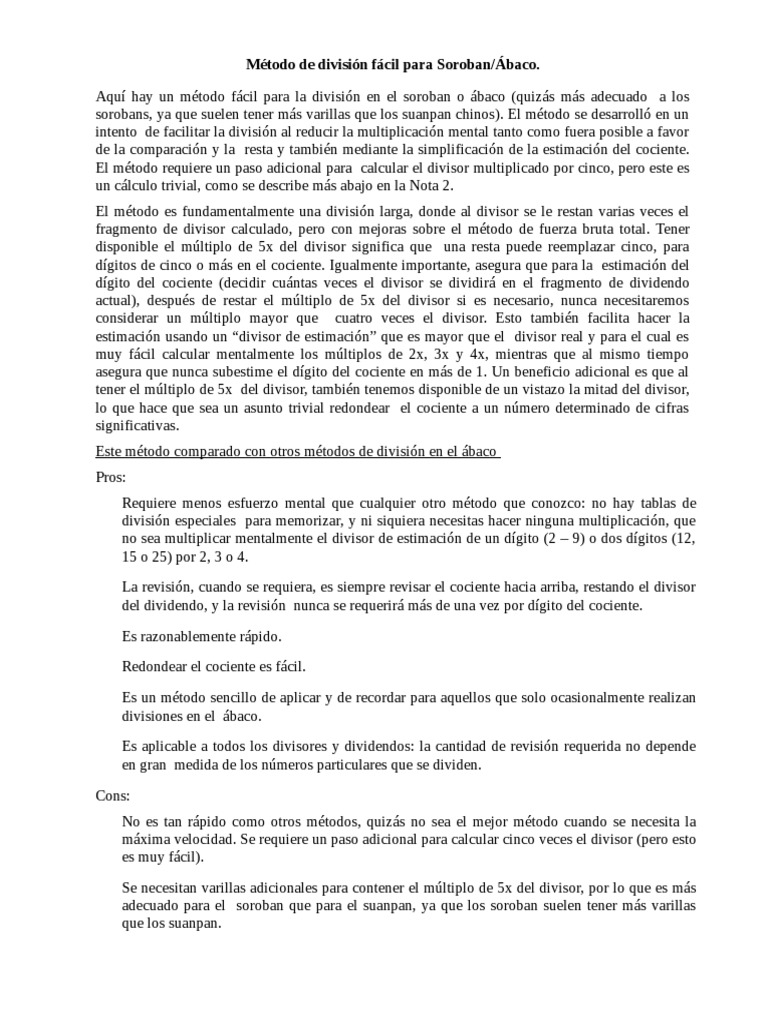 División fácil con Soroban: Método práctico | PDF | División ...