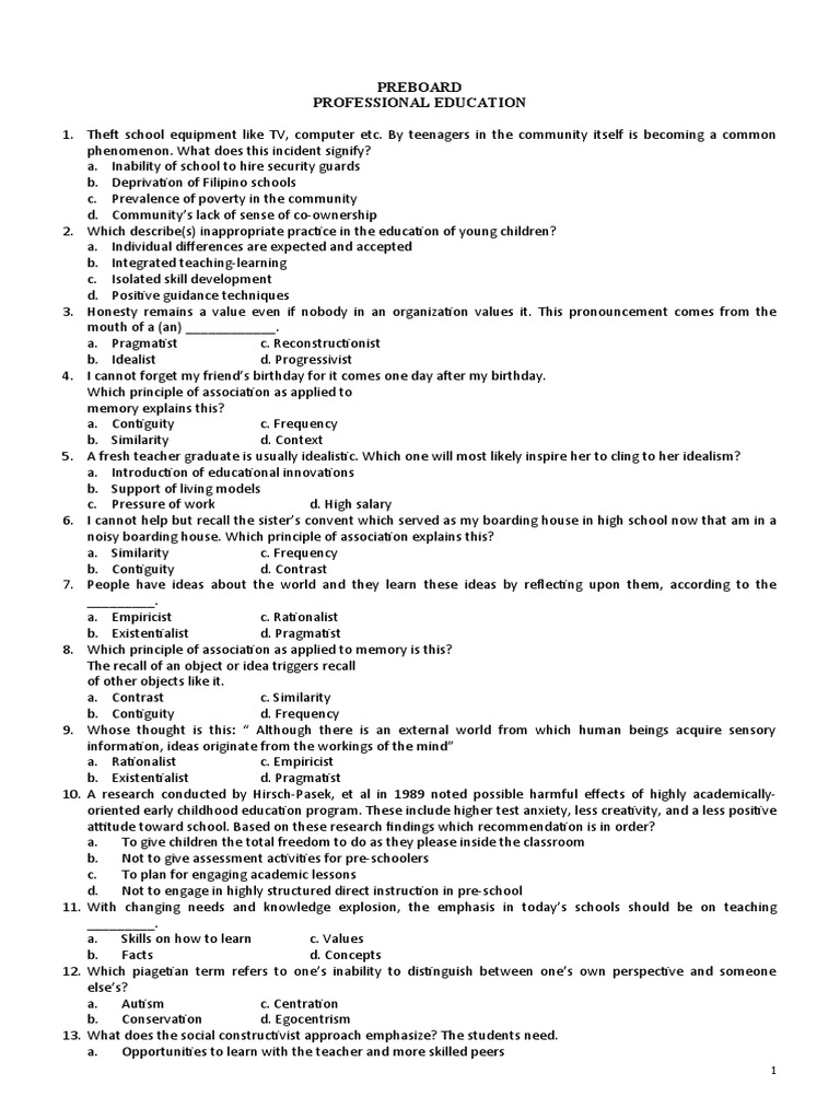 Preboard Professional Education | PDF | Learning | Id
