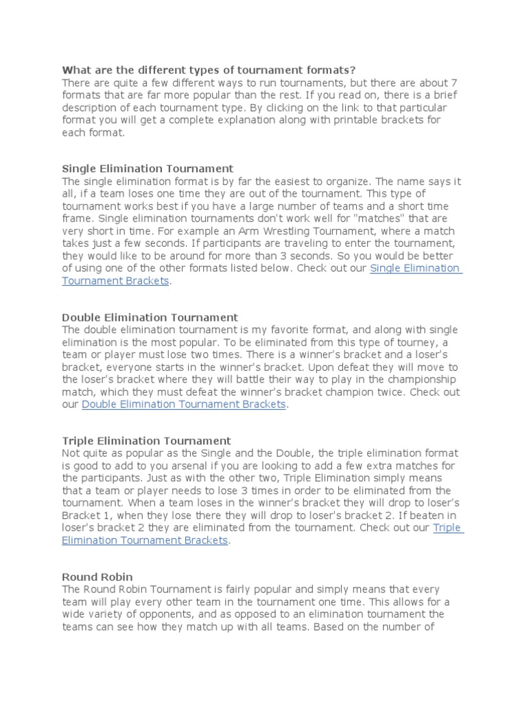 7 most popular tournament formats explained | PDF | Tournament | Recreation