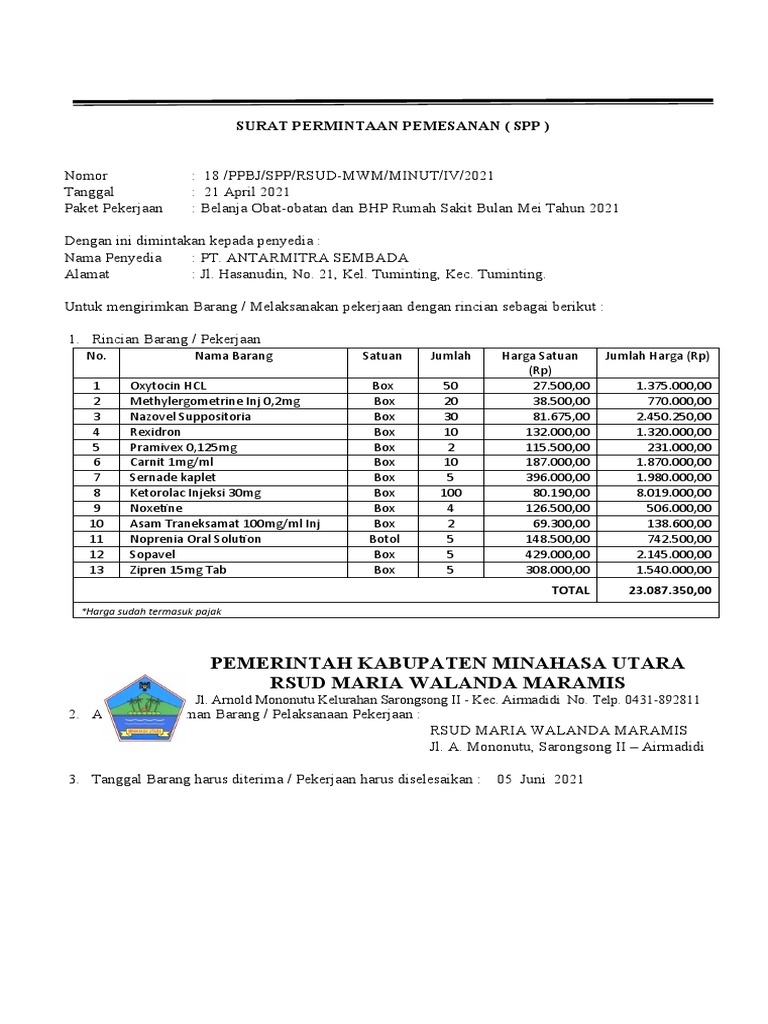 SPP - Belanja Obat-Obatan Dan BHP Rs - Pt. Antarmitra Sembada - BLN Mei 2021 | PDF