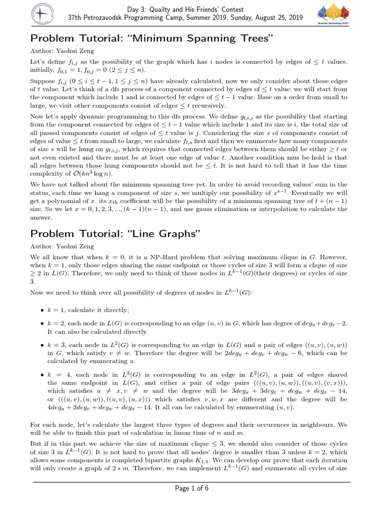 Problem Tutorial: "Minimum Spanning Trees": I, J 0,1 0, J I, J | PDF | Matrix (Mathematics ...