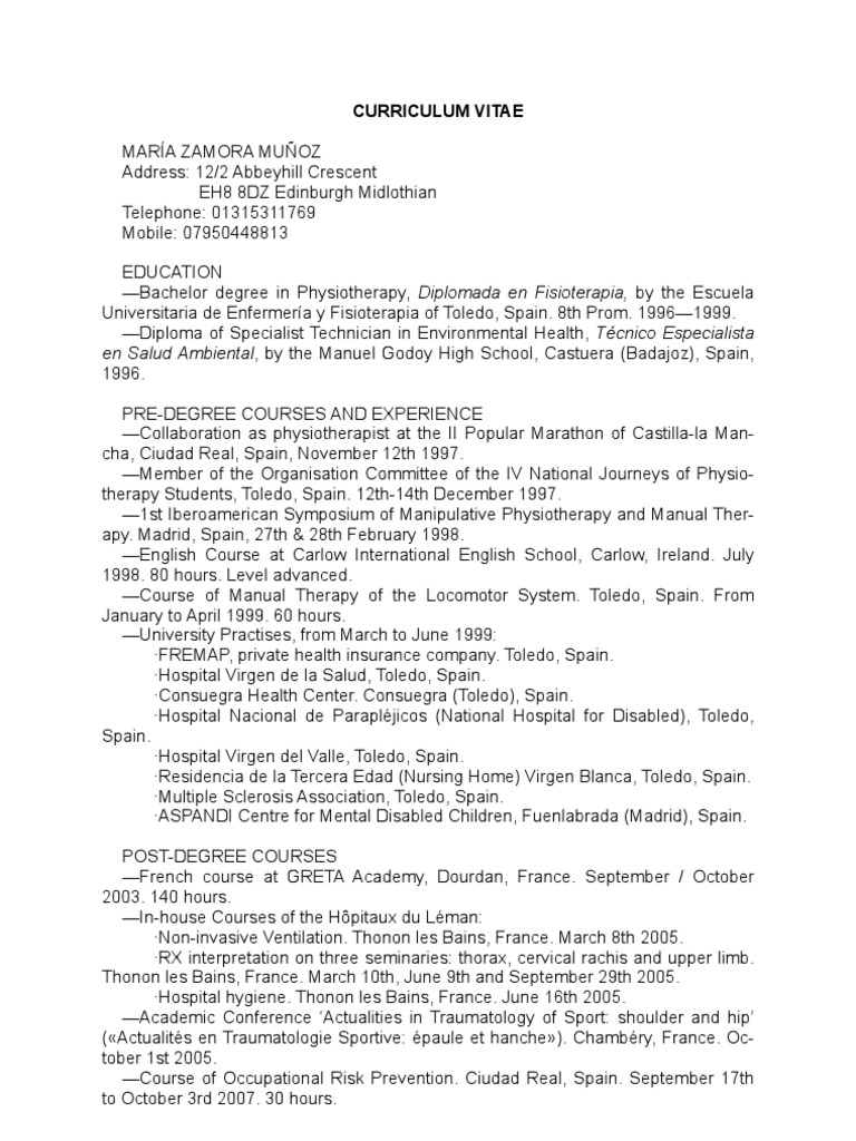 CVeng | PDF | Physical Therapy | Health Sciences