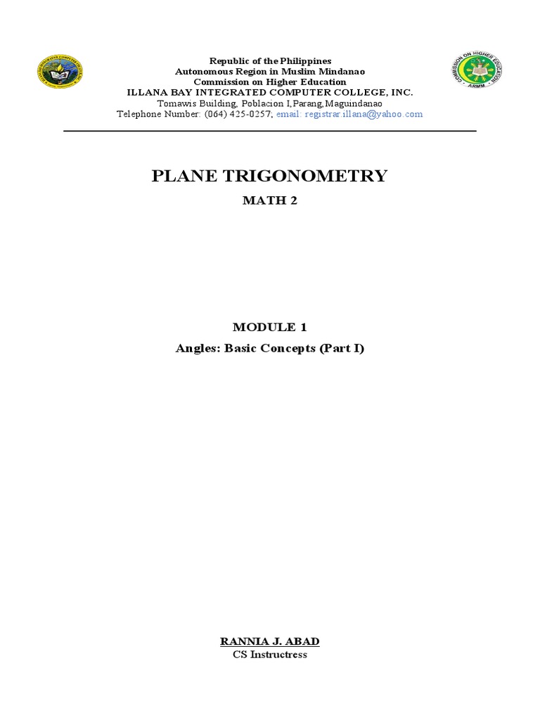 Plane Trigonometry: Math 2 | PDF | Trigonometric Functions | Angle