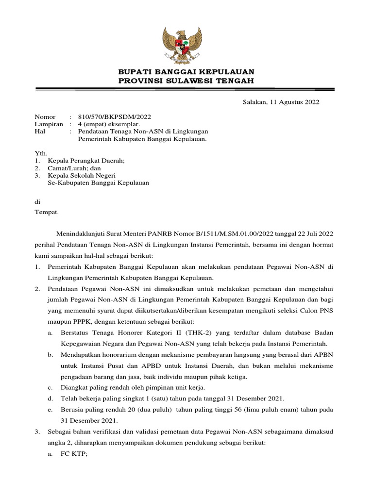 Surat Pendataan Pegawai Non ASN | PDF