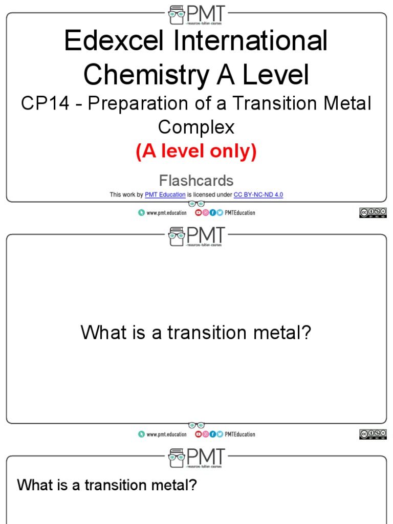 Flashcards - CP14 Preparation of A Transition Metal Complex - Edexcel ...