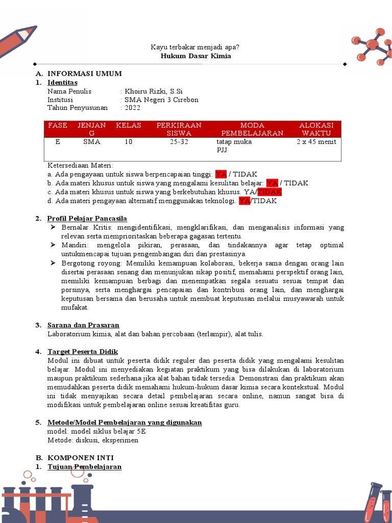 Modul Ajar Hukum Dasar Kimia | PDF