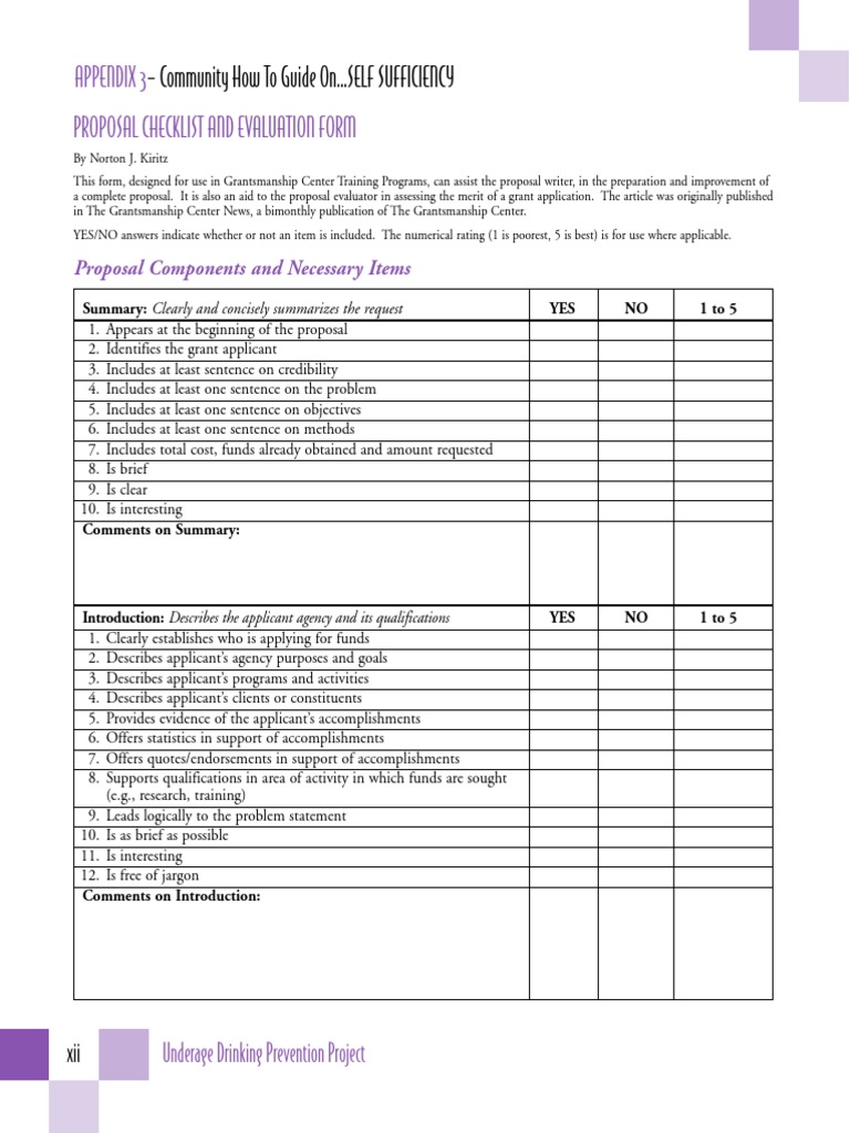 Community How To Guide On... SELF SUFFICIENCY: Proposal Checklist and ...