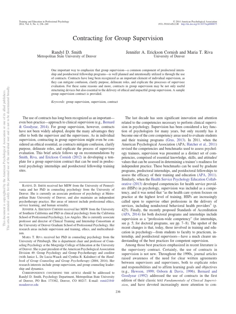 Contracting For Group Supervision | PDF | Psychology | American ...