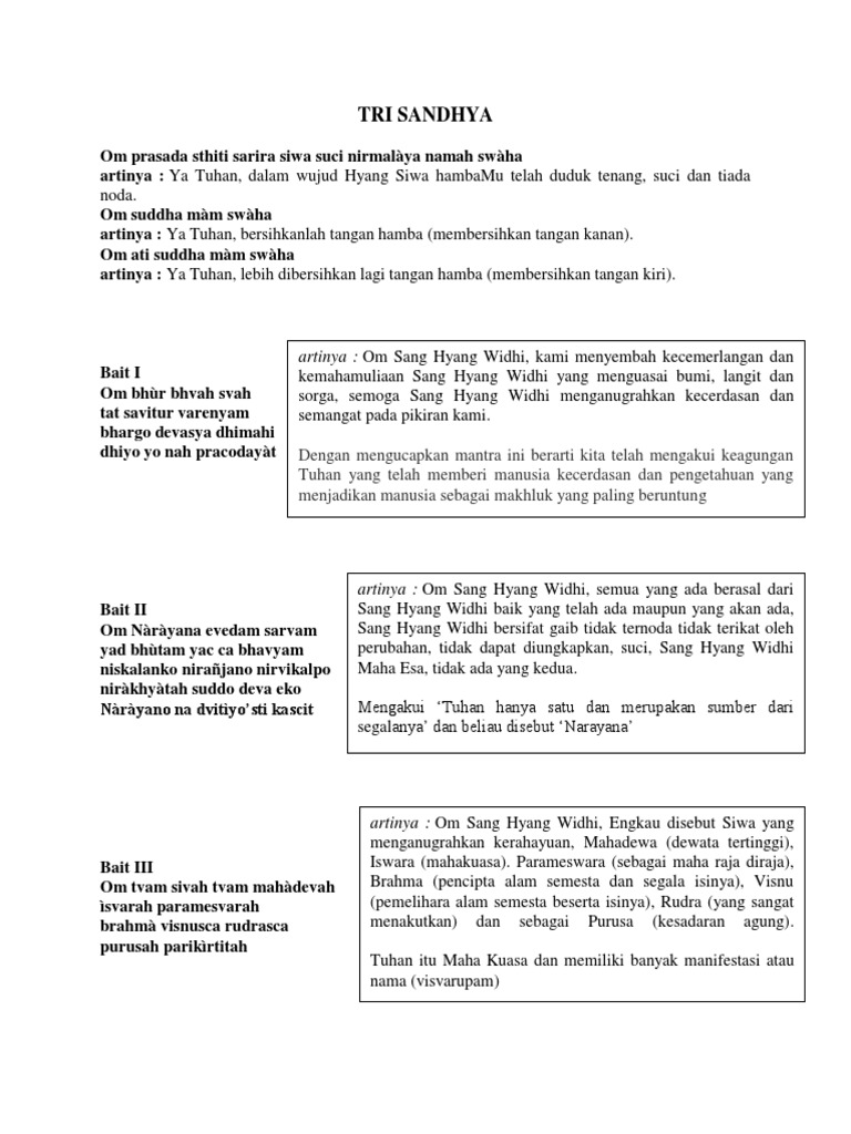 Tri Sandhya, Panca Sembah, Pitra Puja | PDF