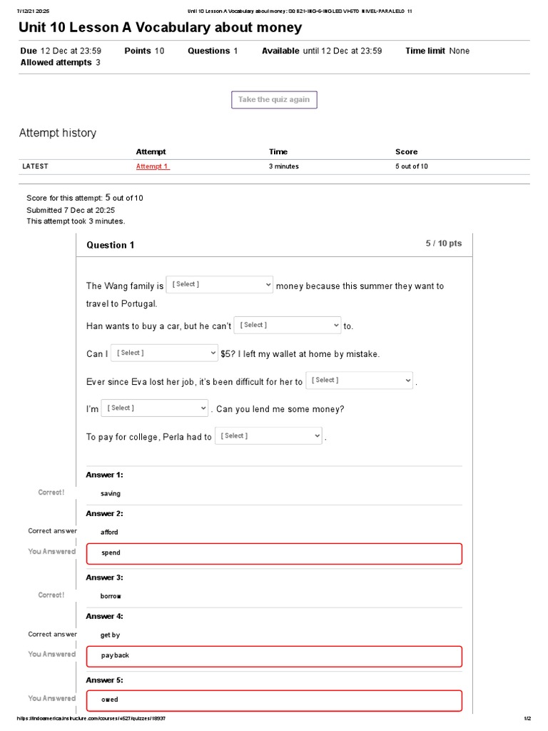 Unit 10 Lesson A Vocabulary About Money - SQB21-ING-6-INGLES VI-6TO ...