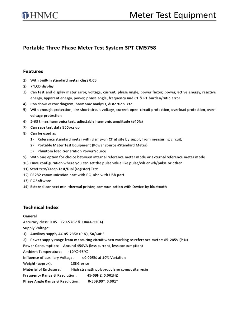 Portable Three Phase Meter Test System 3PT-CM5758 | PDF | Power Supply ...
