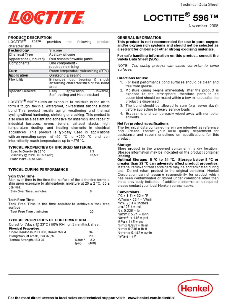 Loctite 596™: Surfaces | PDF | Silicone | Materials