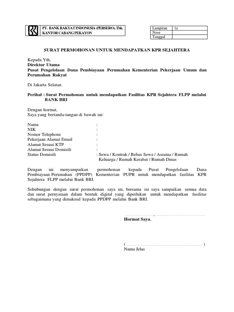 Form BRI KPR SEJAHTERA FLPP | PDF