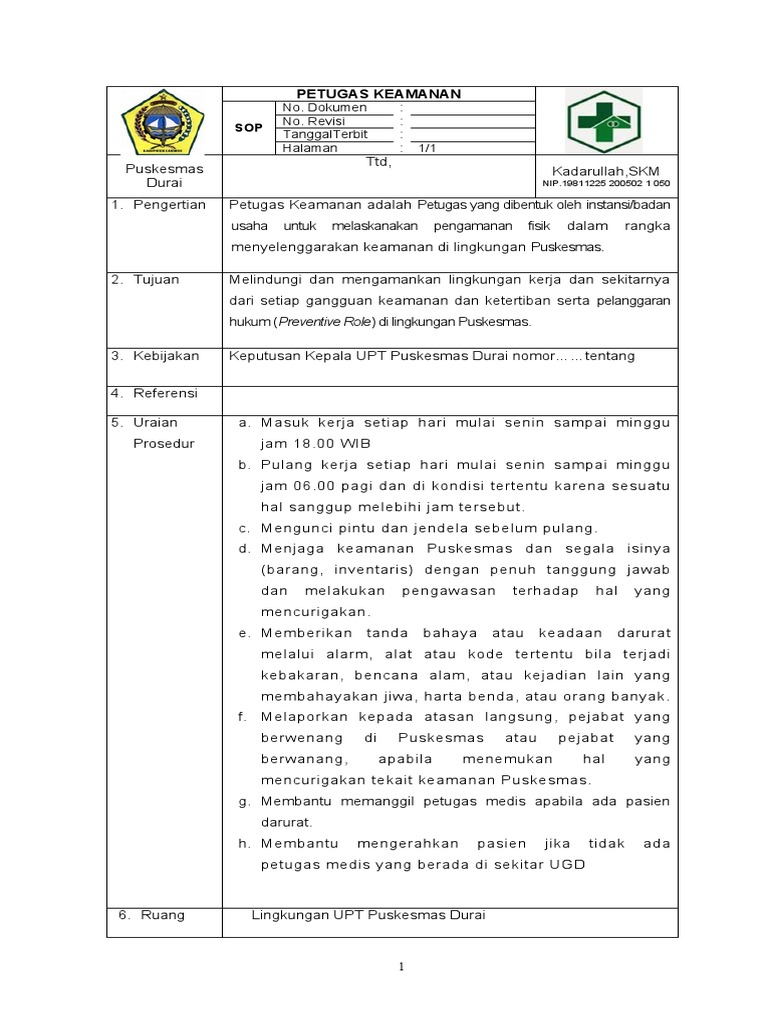 Sop Petugas Keamanan | PDF