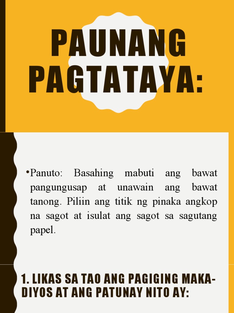 Paunang Pagtataya Sa Esp | PDF