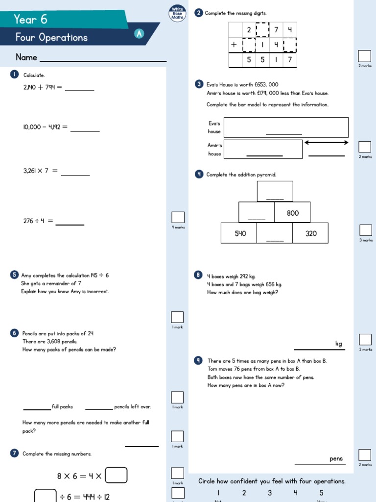 WRM Y6 Autumn b2 Operations Assessment | PDF